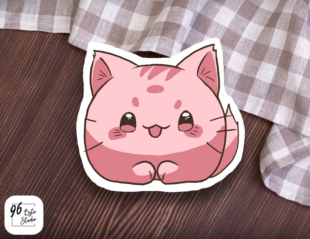 Cute Cat Sticker Kawaii Pink Ball Cat, Cute Kitty Stickers, Kawaii Cat ...