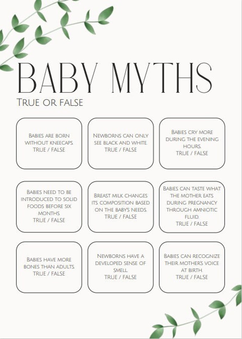 Minimal Baby Shower Myth Game - Printable - Etsy