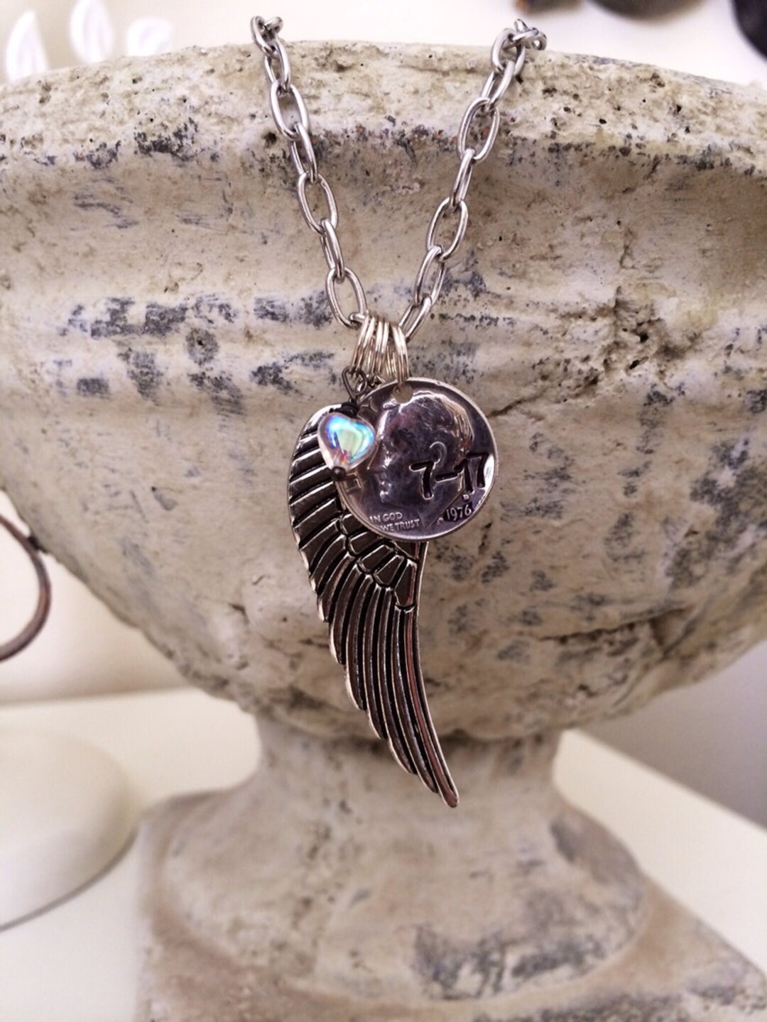 Personalized Coin Necklace Guardian Angel Wing or Family Names Lucky ...