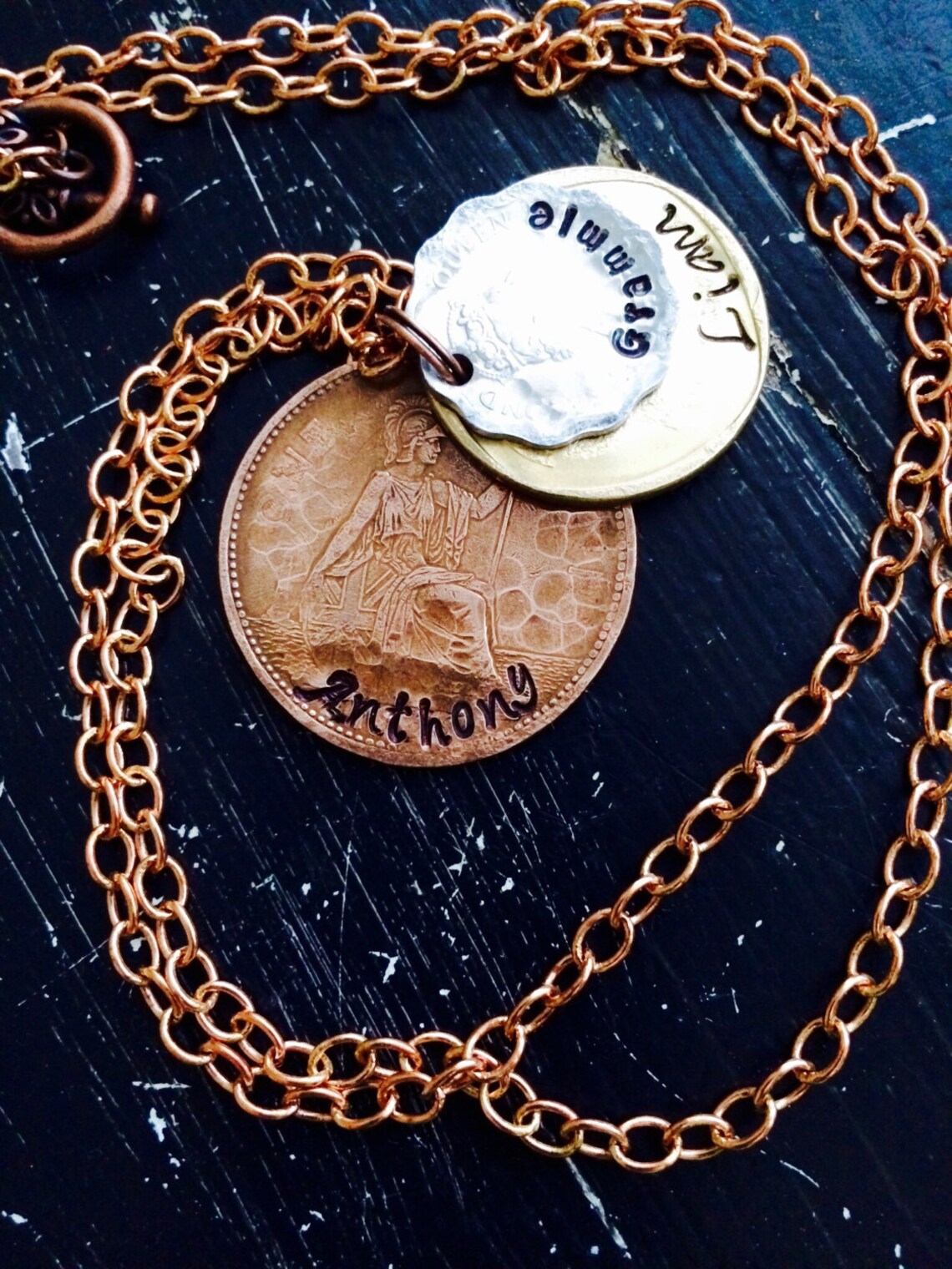 Mothers or Grandma Tri Metals necklace Hand Stamped | Etsy