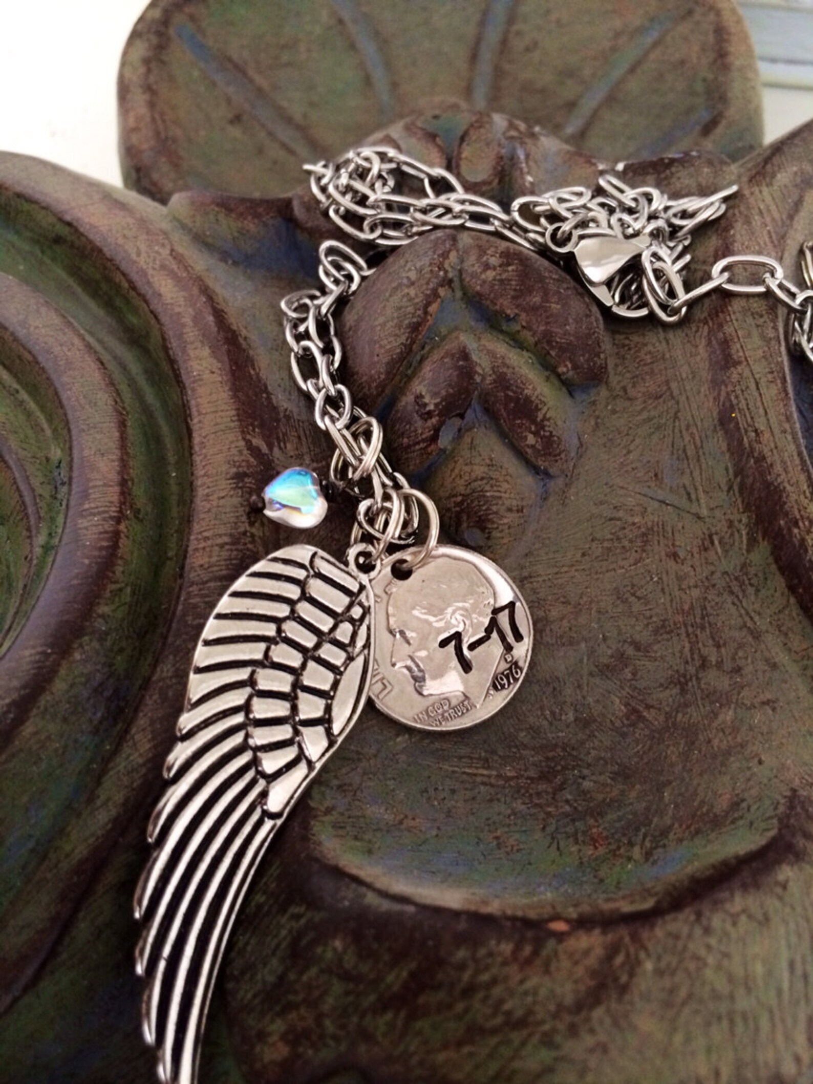 Personalized Coin Necklace Guardian Angel Wing or Family Names Lucky ...