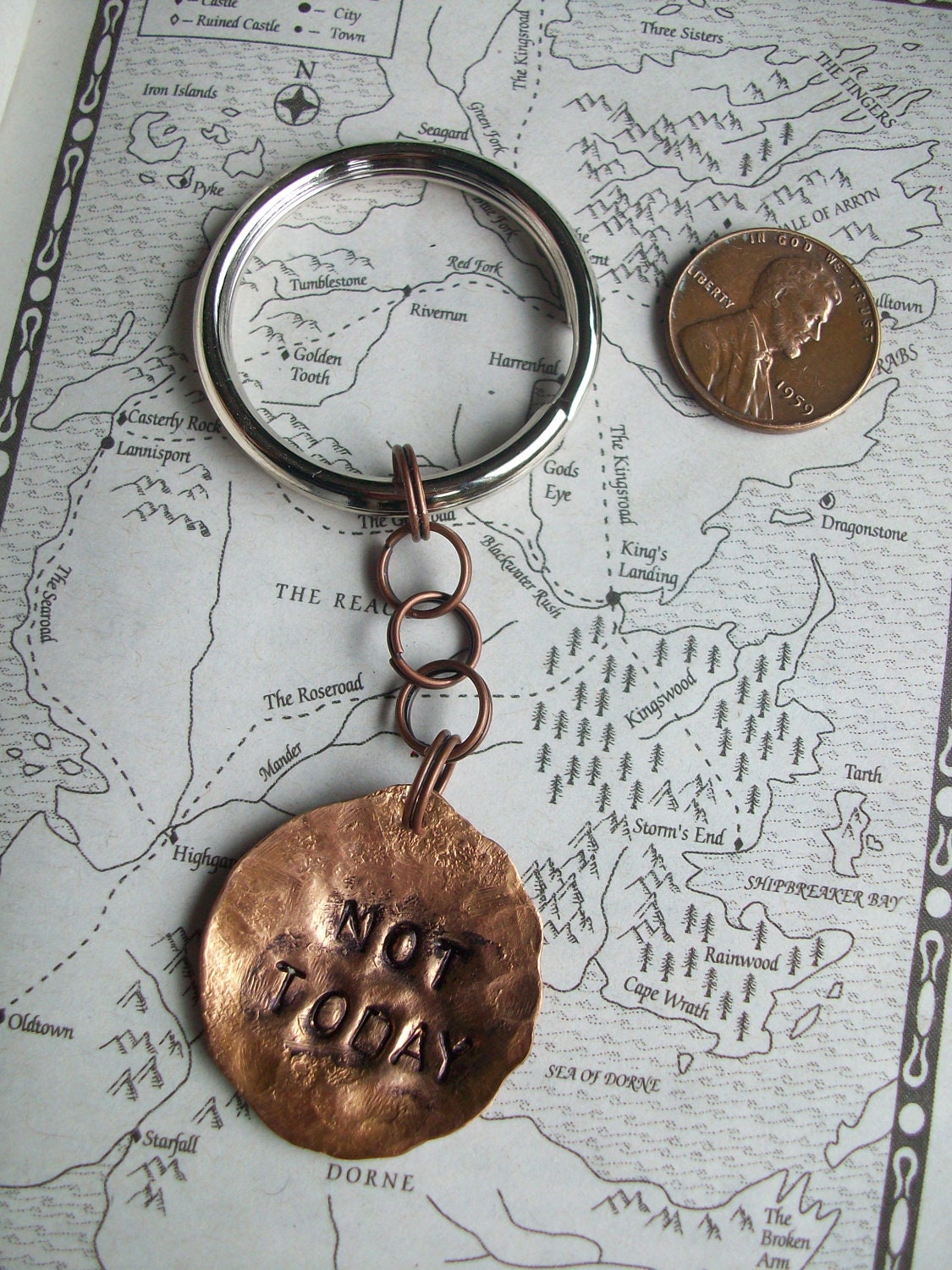Not Today ~ Keychain Hand Hammered Copper Penny ~ Old World Thrones ...