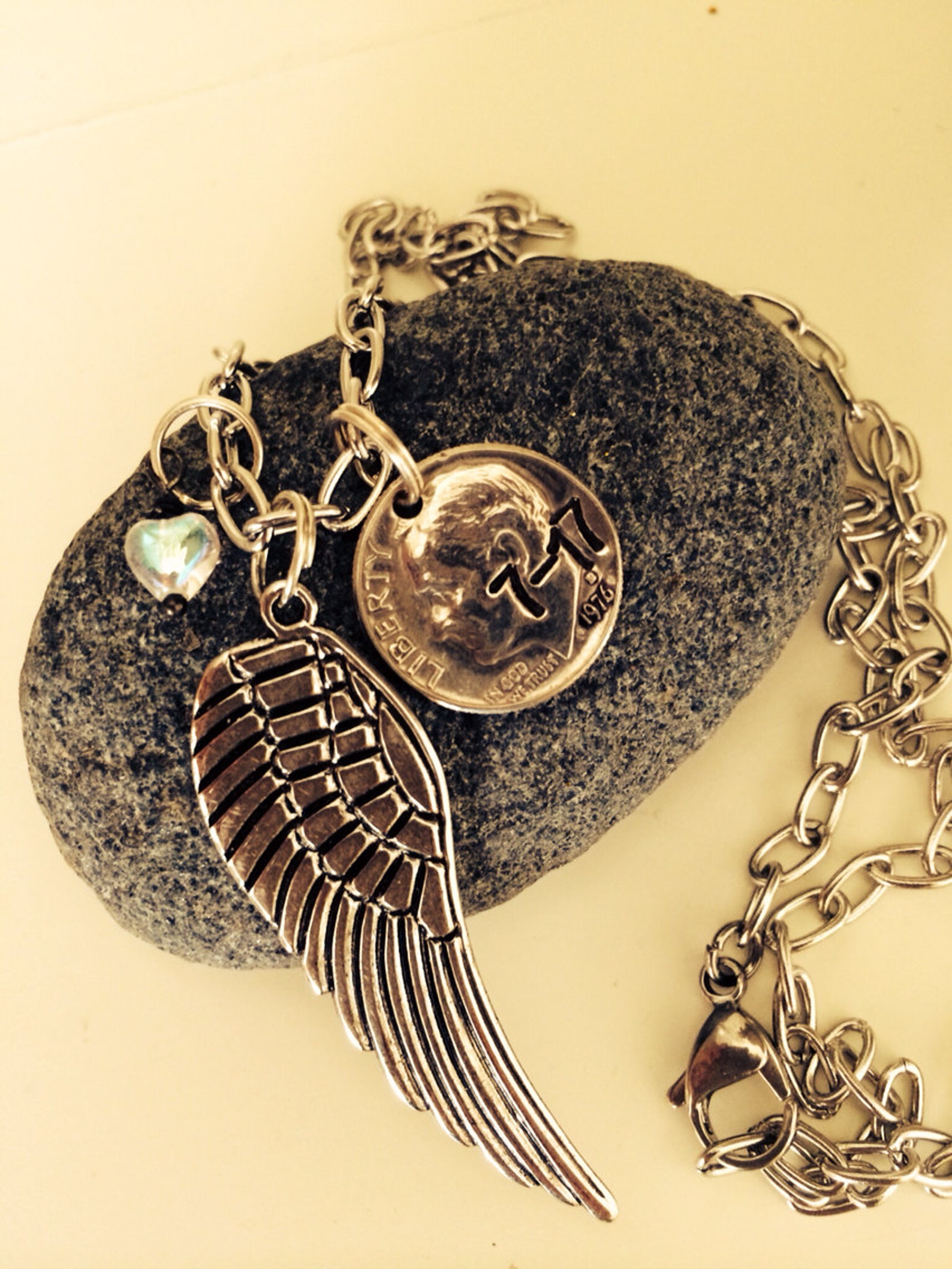 Personalized Coin Necklace Guardian Angel Wing or Family Names Lucky ...