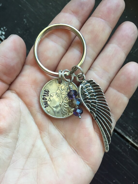 Personalized Memorial Coin Key Chain Guardian Angel Mom or - Etsy