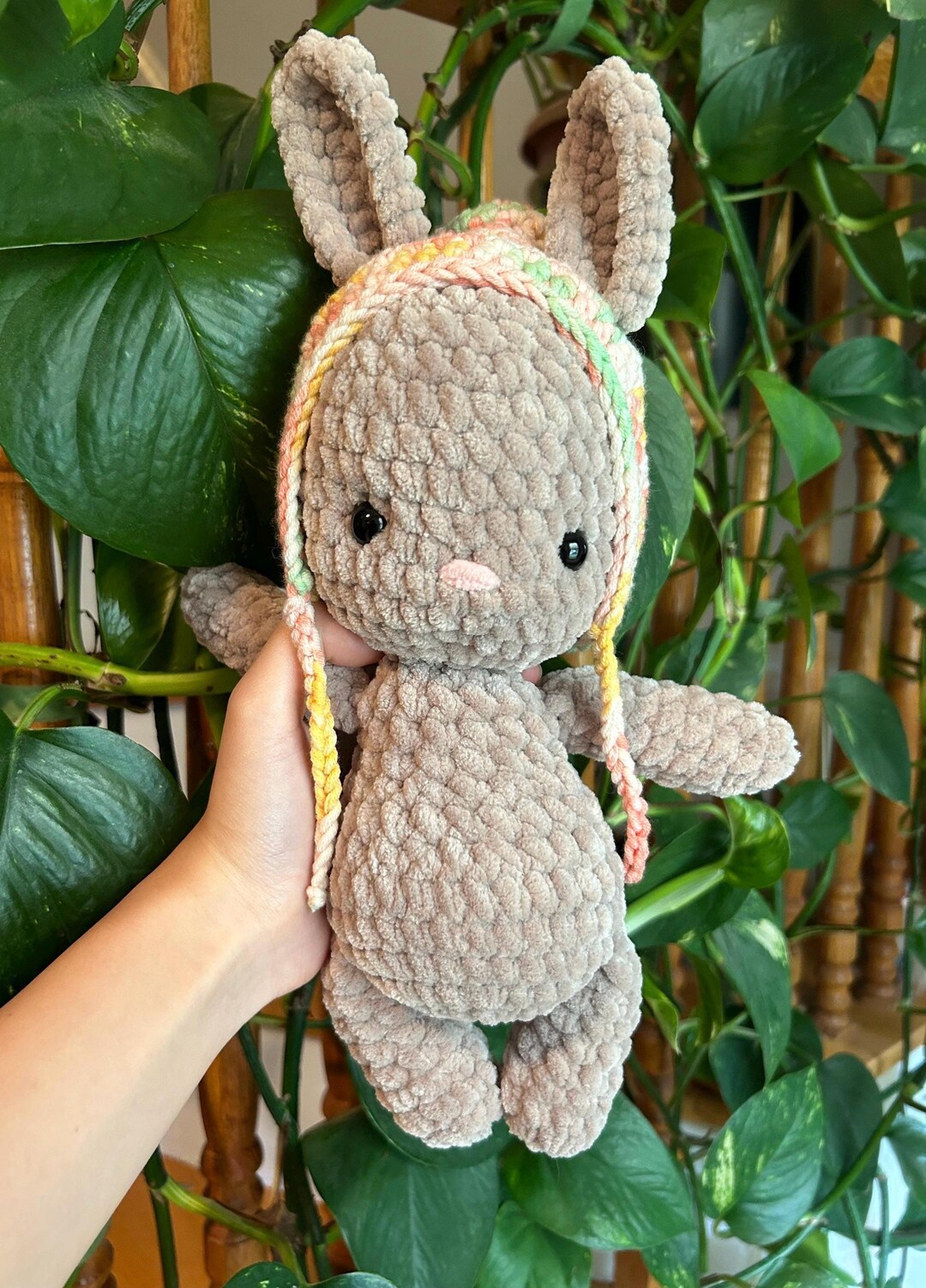 Crochet Bunny With Bonnet Plushie Adorable Handmade Gift - Etsy