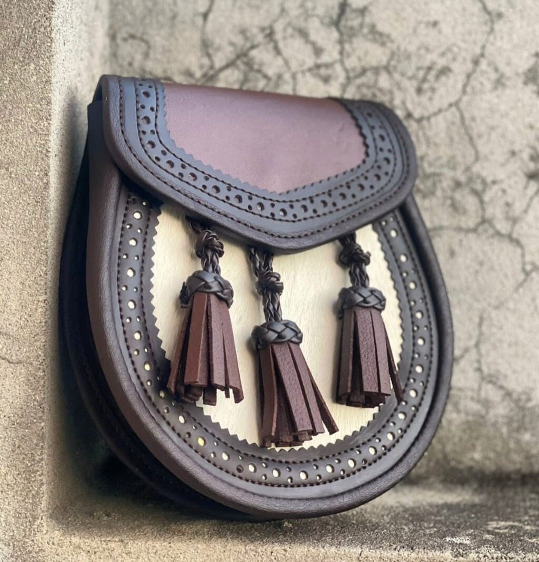 Scottish Brown Leather Vintage Kilt Sporran Handmade Full Dress Sporran ...