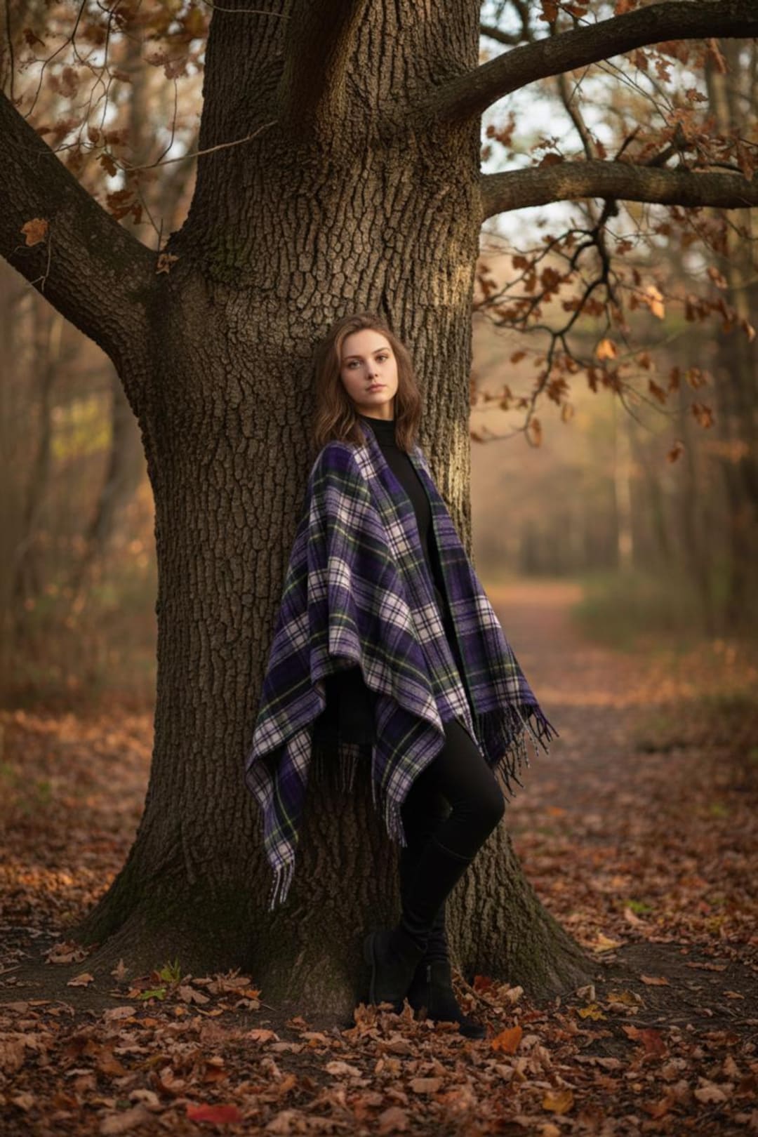 Women’s Scottish Tartan Ruana Handmade Wool Blend Cape Shawl Wrap ...