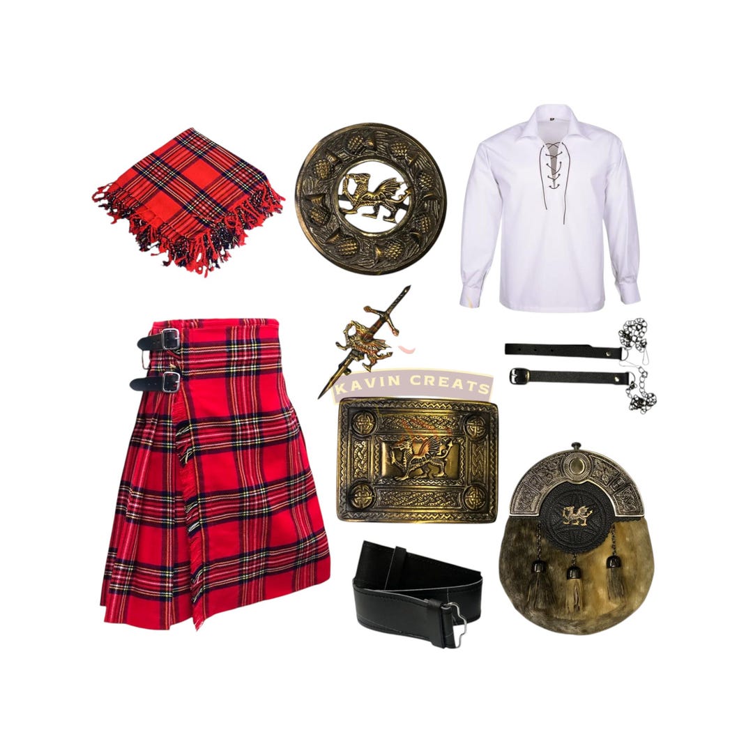 Traditional Scottish Highland 8 Pcs Kilt Outfit Handmade Vintage Kilt ...