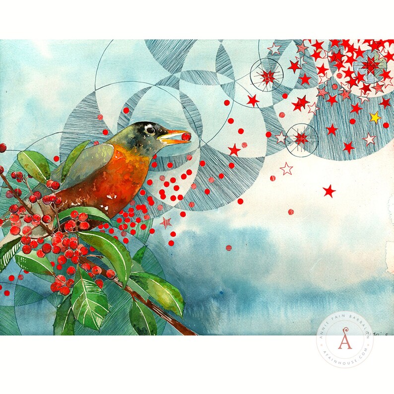 Red Robin Art Print: Botanical Watercolor Giclee, Signed 11x14 - Etsy
