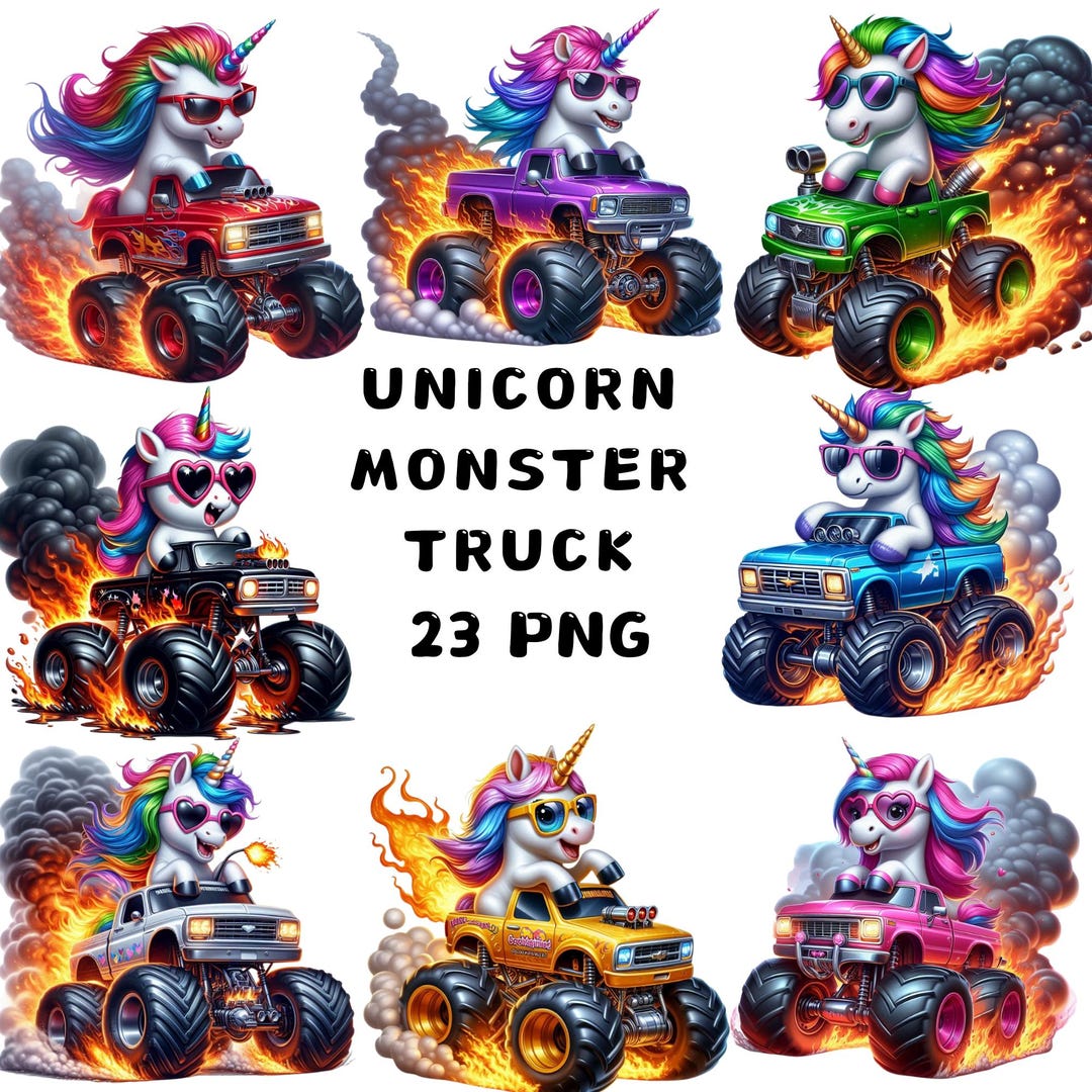Unicorn Monster Truck Clipart, Truck Clipart, Truck Sublimation, Racing ...