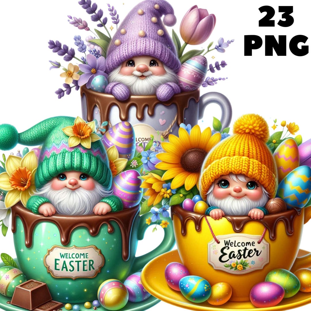 Easter Gnome Clipart, Watercolor Spring Florals, Cute Garden Gnomes ...