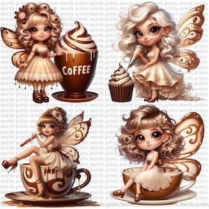 Coffee Fairy Clipart PNG, Latte, Mugs & Beans With Cute Fairies, 23 ...