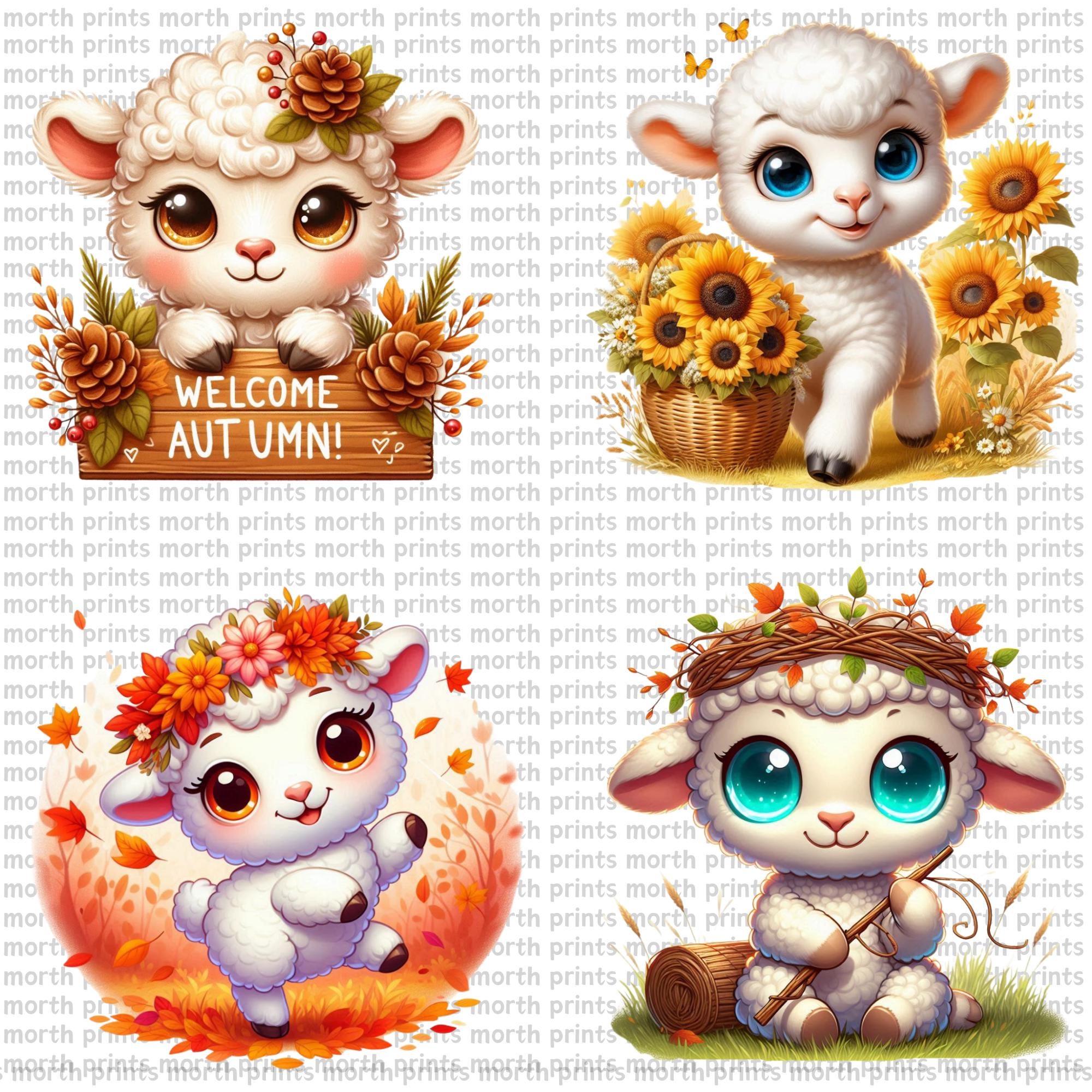 Autumn Lamb Clipart PNG, Cozy Fall Sheep With Leaves & Pumpkins, 35 PNG ...