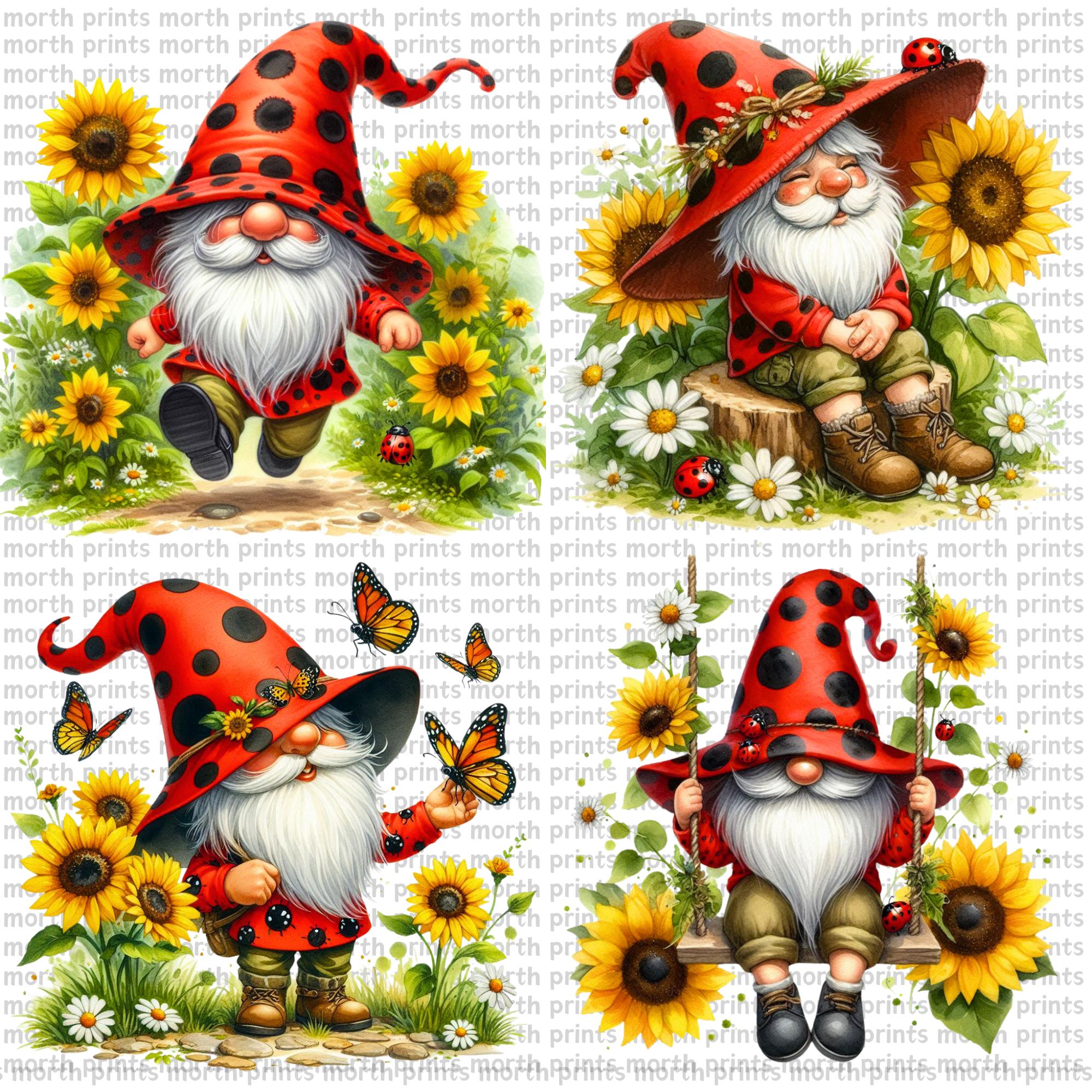Ladybug Gnome Clipart PNG, Cute Spring Garden Gnomes With Dots & Hearts ...