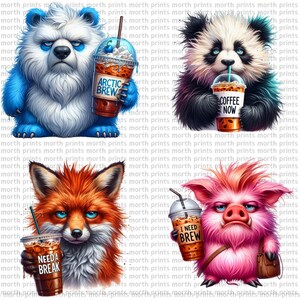 Grumpy Coffee Animals Clipart PNG, Funny Cats & Dogs With Mugs, 31 PNG ...