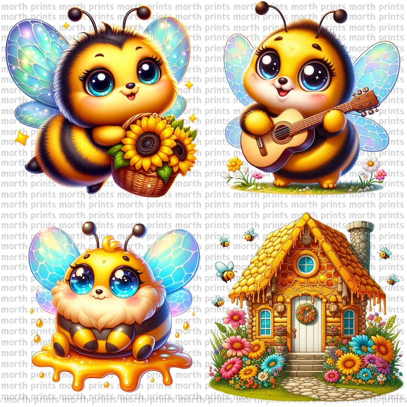 Watercolor Cute Bees Clipart PNG, Honey Bee Bundle, 25 PNG, 300 DPI ...