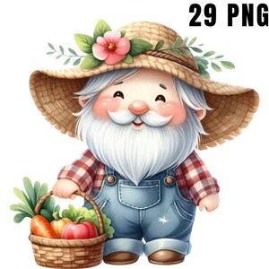 Farmer Gnome Clipart, Cute Farm Gnome, Gardening Gnome, Tractor Gnome ...