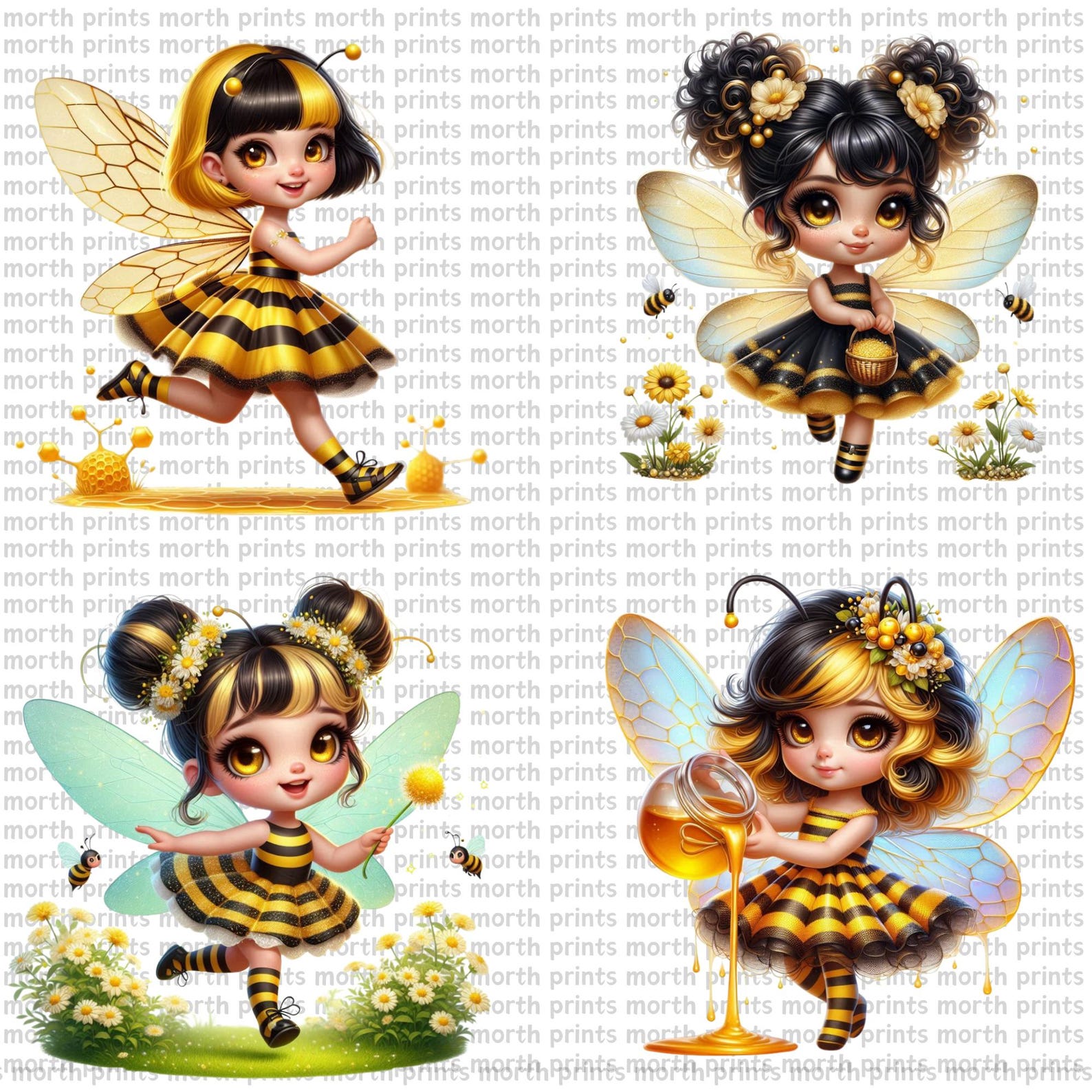 Honey Bee Fairy Clipart PNG, Cute Bumblebee Fairies With Flowers, 22 ...