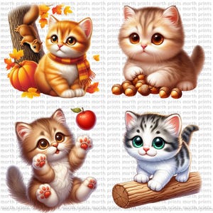 Autumn Cat Clipart PNG, Kittens With Leaves, Pumpkins & Scarves, 34 PNG ...