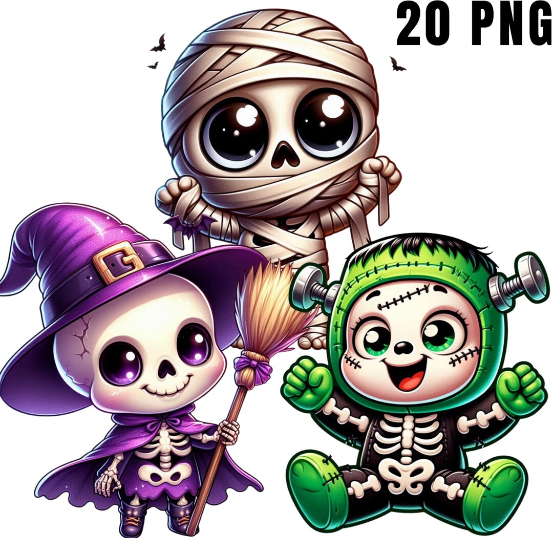 Cute Halloween Skeleton Clipart PNG, Whimsical Chibi Skeleton With ...
