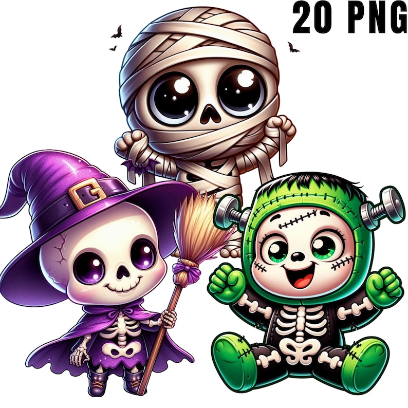 Cute Halloween Skeleton Clipart PNG, Whimsical Chibi Skeleton With ...