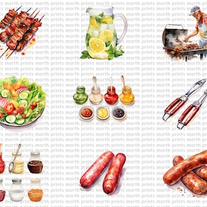 Watercolor BBQ Clipart , Backyard Grill & Barbecue, 45 PNG Files, 300 ...