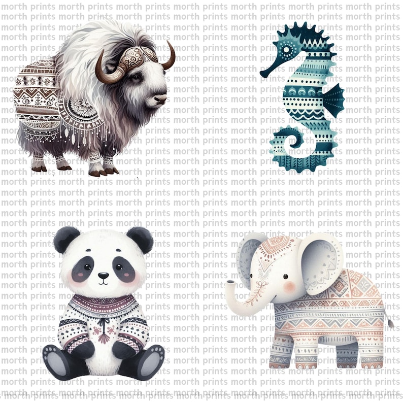 Boho Animals Clipart PNG, Safari & Woodland Baby Bundle, 50 PNG ...