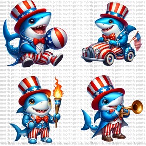 26 PNG Patriotic Shark Clipart , USA Clipart Bundle, 4th of July, Cute ...