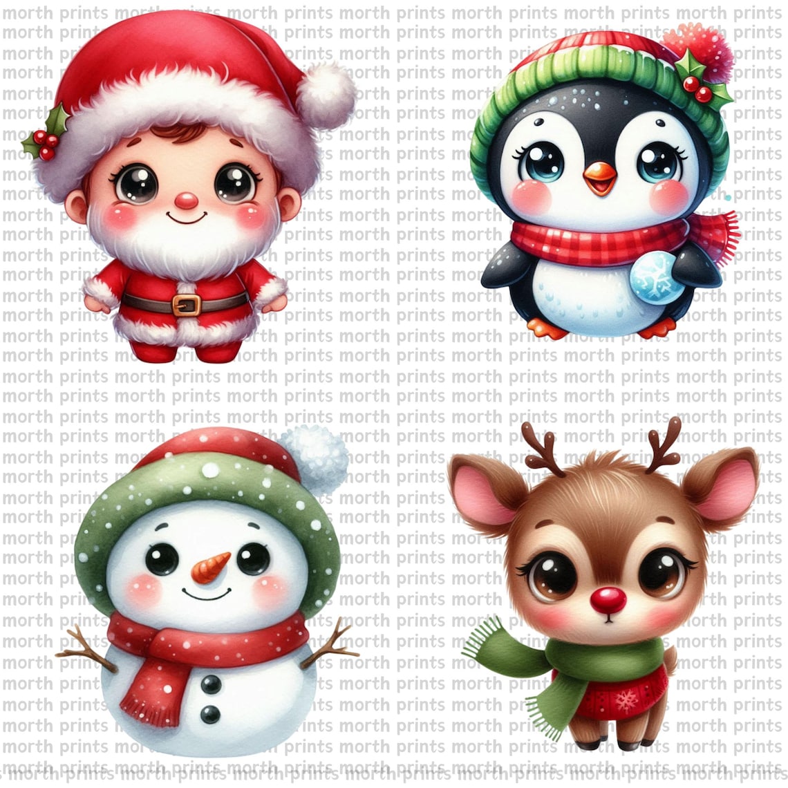 Cute Christmas Clipart PNG, Santa, Reindeer & Snowman, 12 PNG Files ...