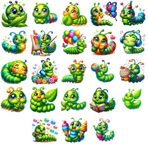 Cute Caterpillar Clipart PNG – Adorable Kawaii Caterpillar With Leaf ...