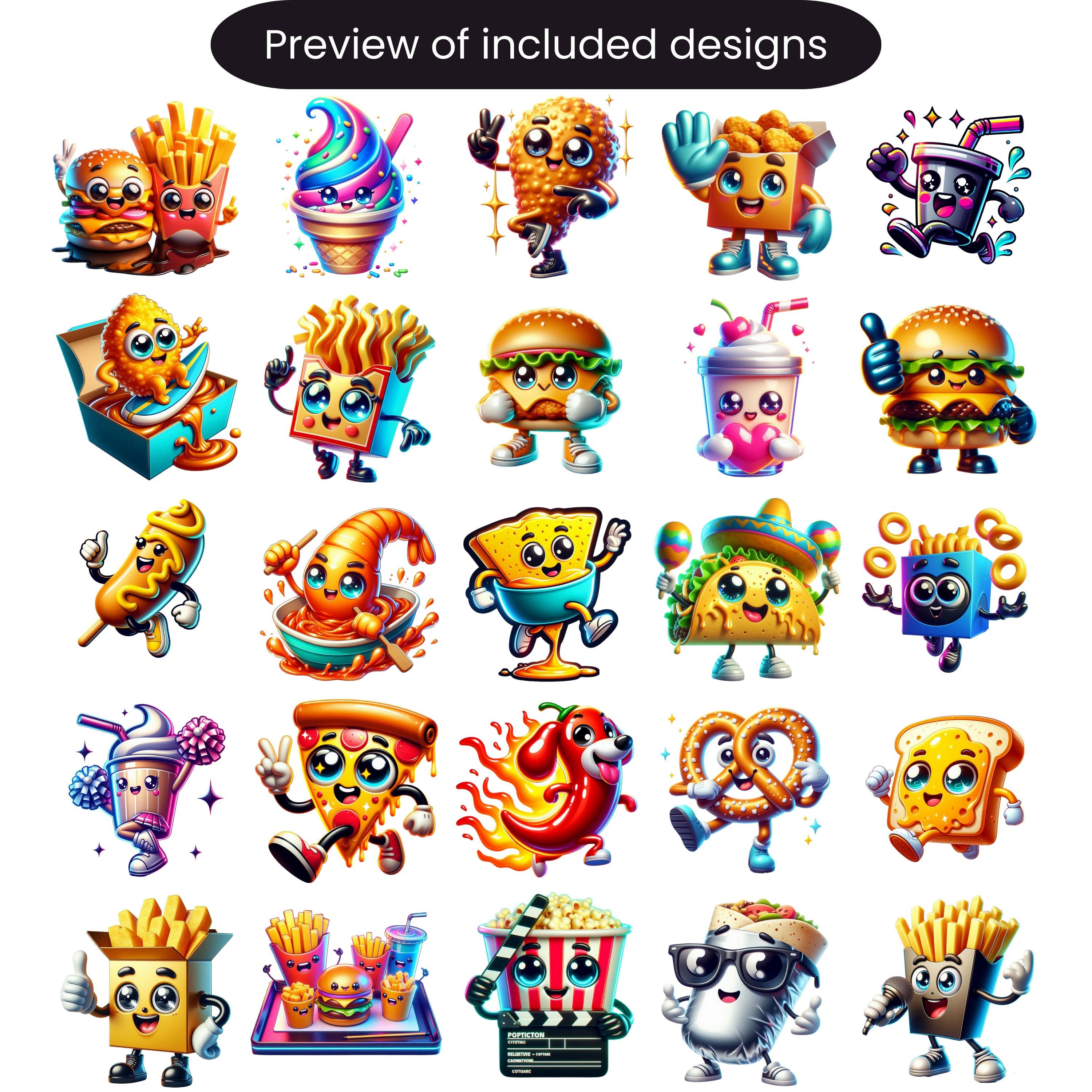 Cute Fast Food Clipart, Kawaii Snacks and Drinks, Hamburger Pizza ...