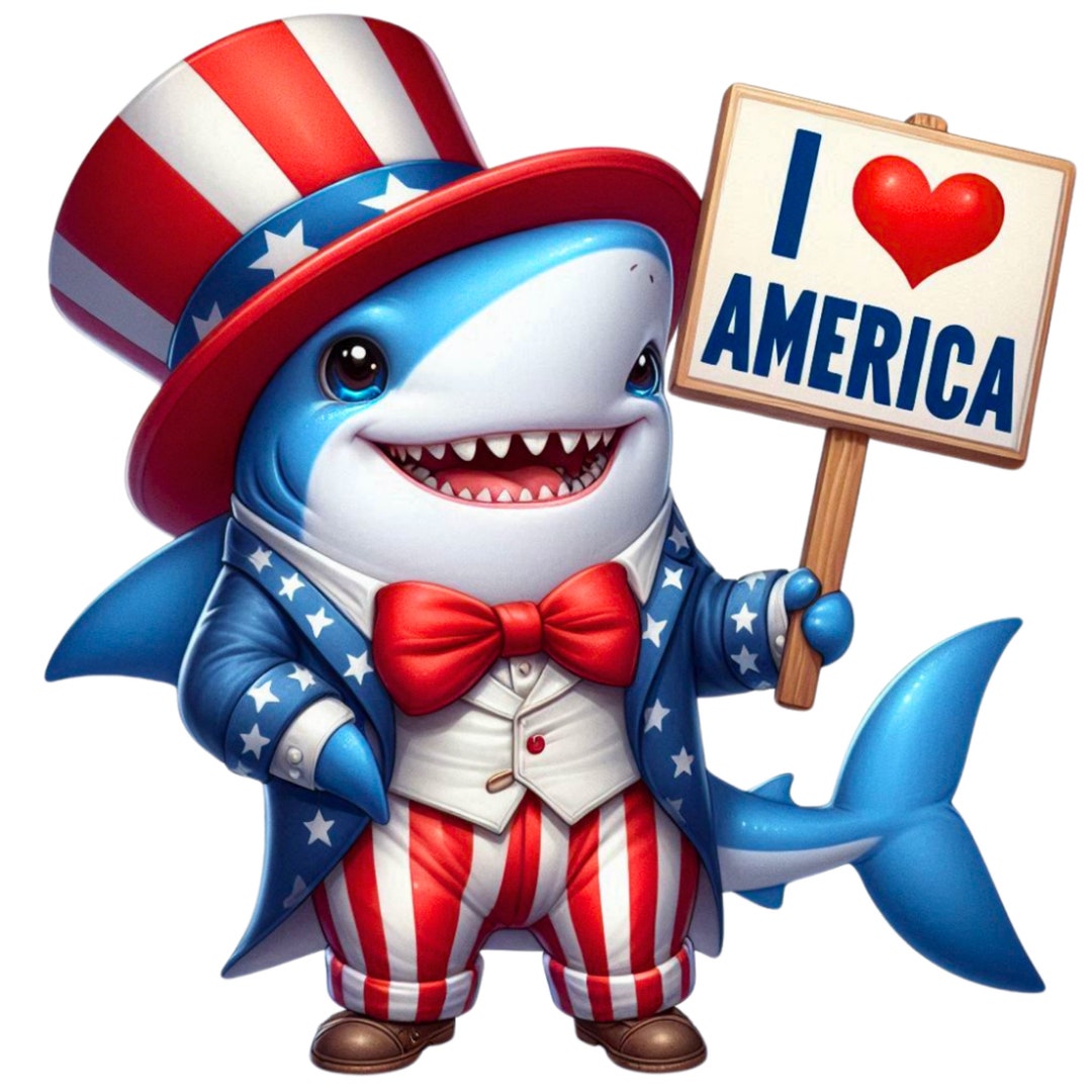 26 PNG Patriotic Shark Clipart , USA Clipart Bundle, 4th of July, Cute ...