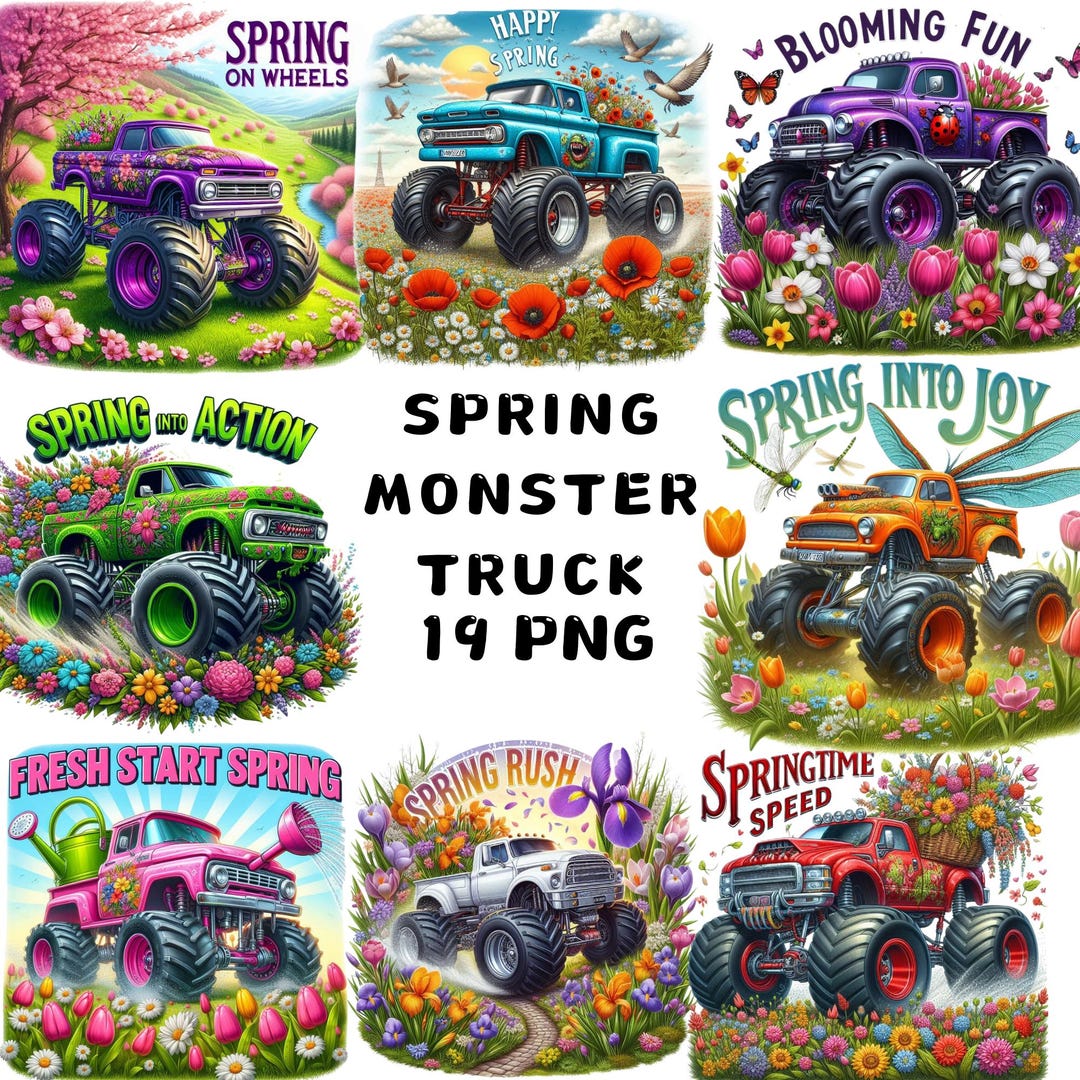 Spring Monster Truck Clipart, Truck Clipart, Truck Sublimation, Racing ...