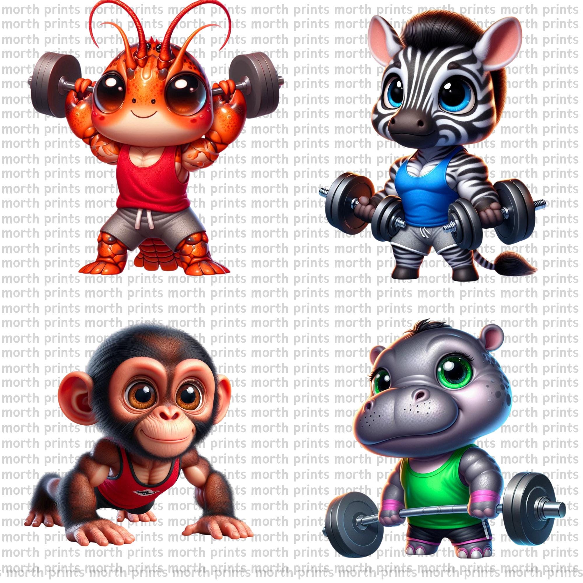Bodybuilder Animals Clipart PNG, Strong Workout Gym Beasts, Dumbbells ...