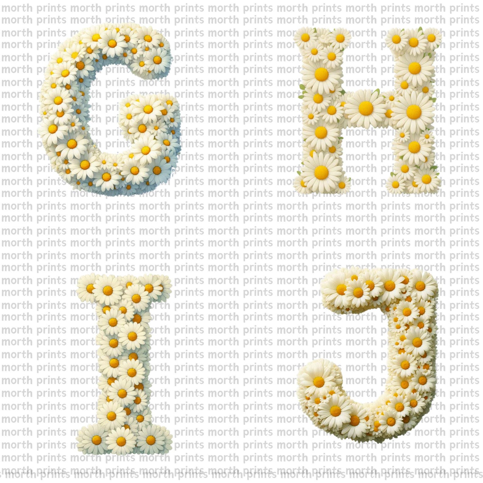Daisy Floral Alphabet Clipart PNG, A–Z Letters With Flowers ...