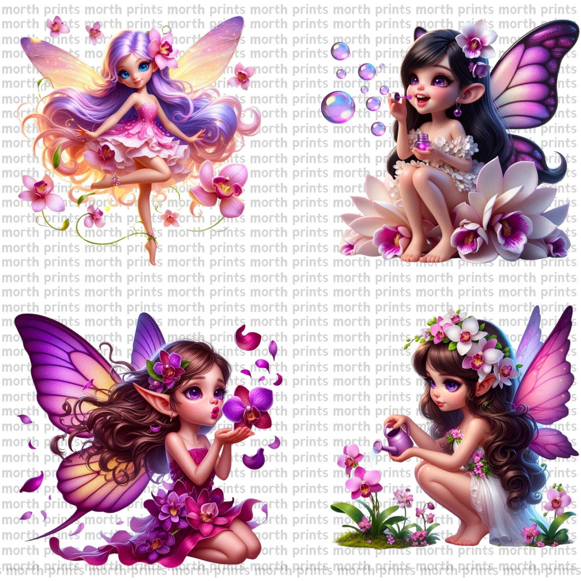 Orchid Fairy Clipart PNG, Elegant Petal Wings & Floral Dress, 37 PNG File, Garden Magic ...