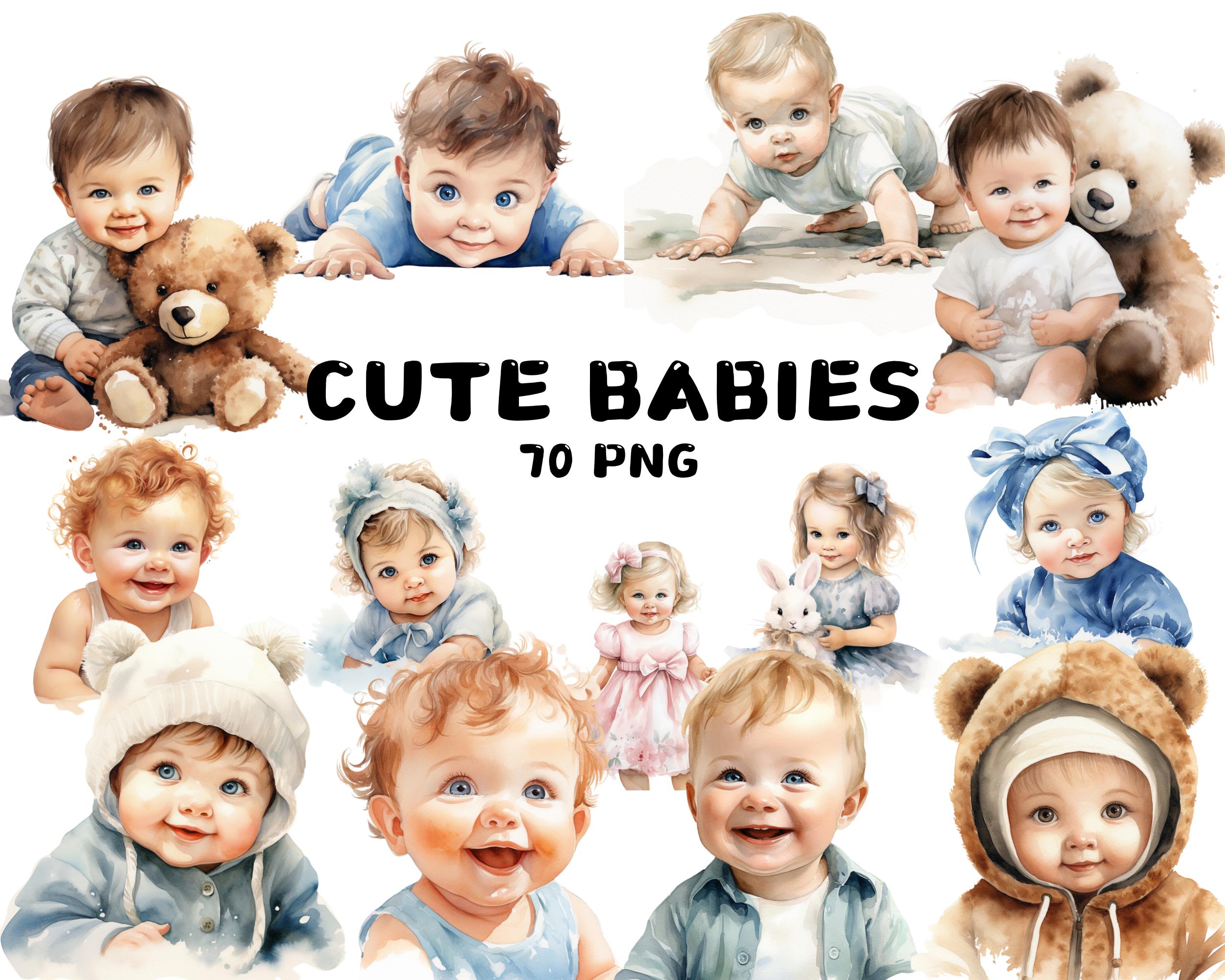 Cute Baby Clipart PNG, Kawaii Babies With Pastel Colors and Big Eyes ...