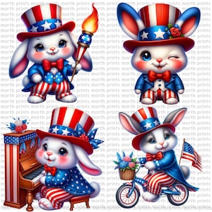 Patriotic Rabbit Clipart PNG, USA 4th of July Bunny With Flag ...