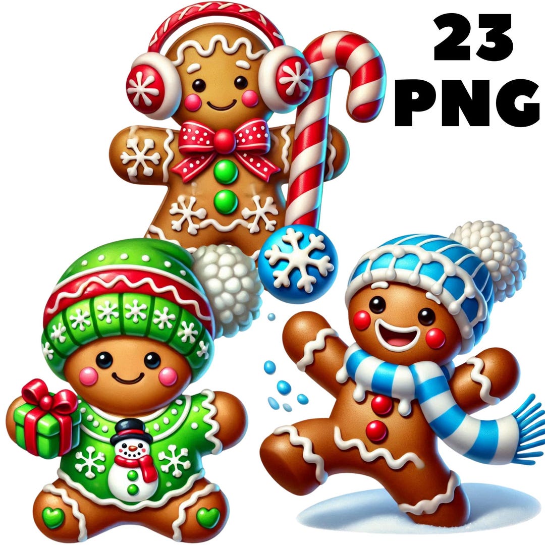 23 PNG, Gingerbread Man Clipart Bundle, Christmas Clipart, Festive ...