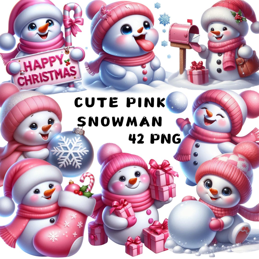 Pink Snowman Clipart PNG, Cute Girly Christmas Snowmen & Winter Scenes ...