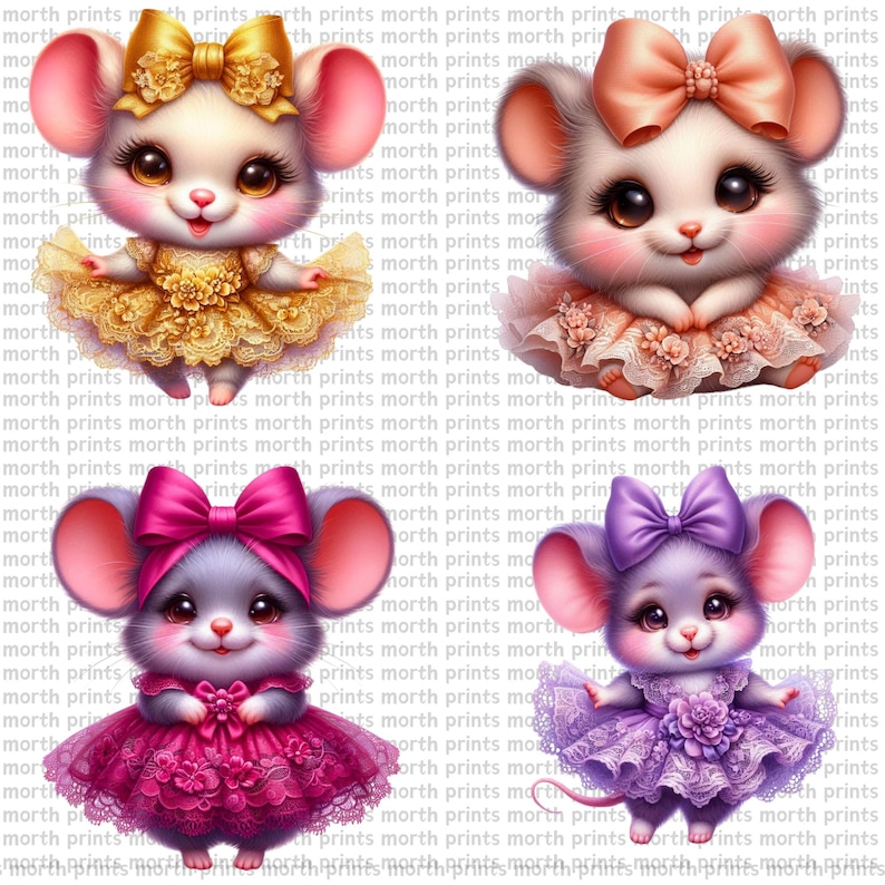 Ballerina Mouse Clipart PNG, Cute Dancing Mice With Tutus, 25 PNG Files ...