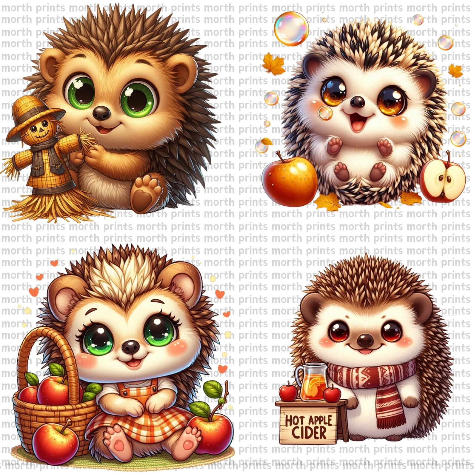 Autumn Hedgehog Clipart PNG, Leaves, Pumpkins & Scarves, 28 Files, Fall ...