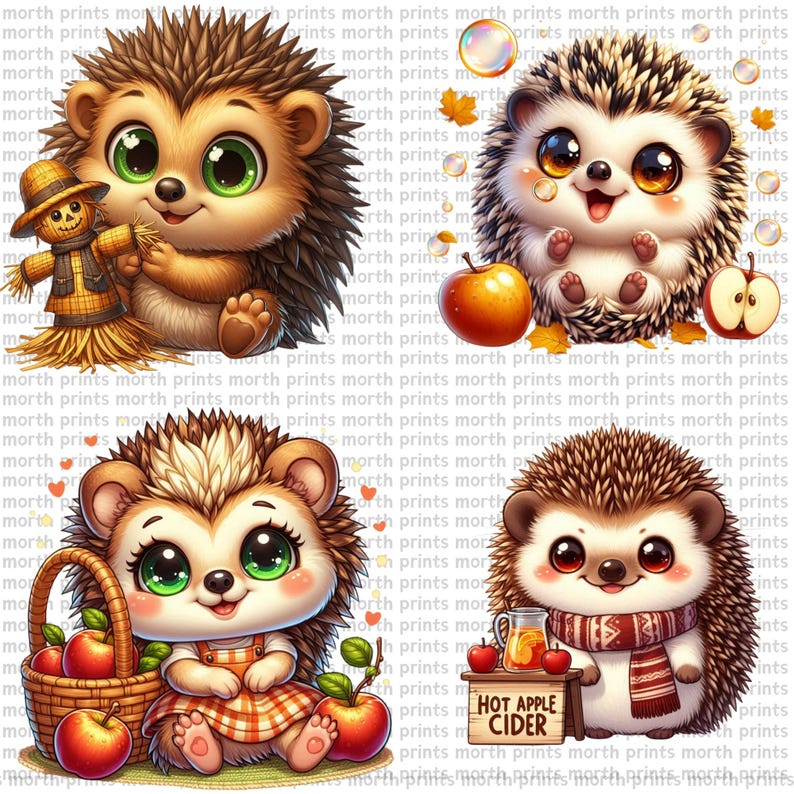 Autumn Hedgehog Clipart PNG, Leaves, Pumpkins & Scarves, 28 Files, Fall ...