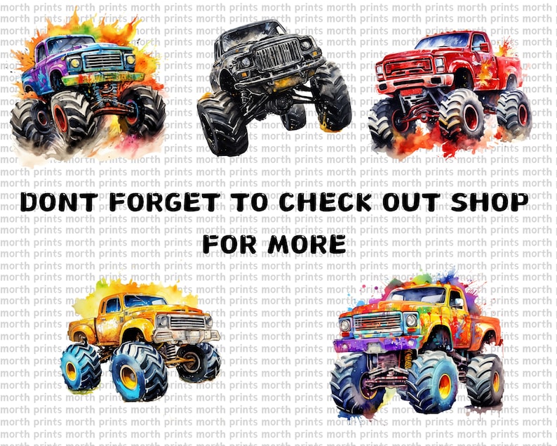 Watercolor Monster Truck Clipart PNG, Off-road 4x4 Trucks, 55 PNG ...