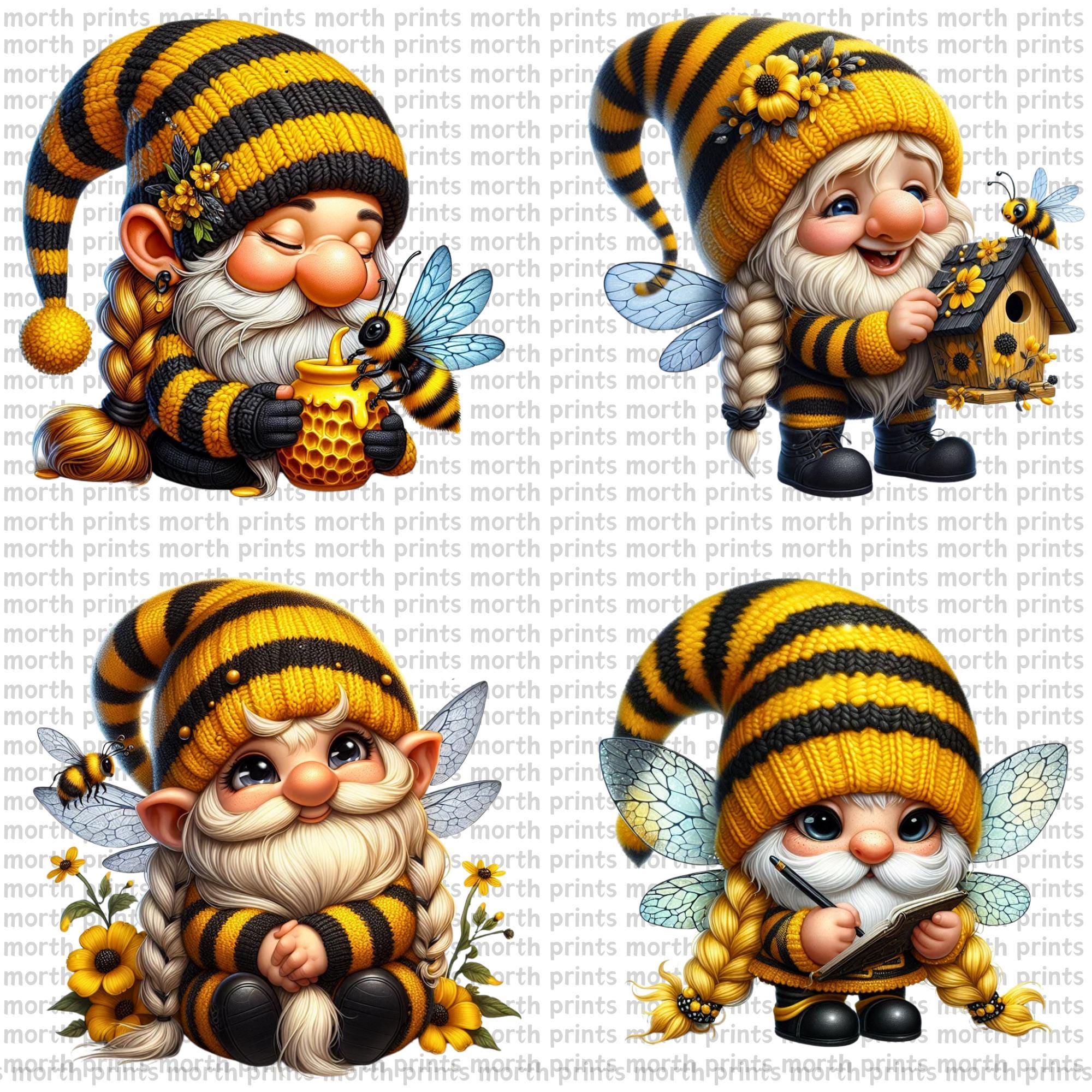 Bee Gnome Clipart PNG, Spring Honeybee & Sunflower Gnomes, 300 DPI ...