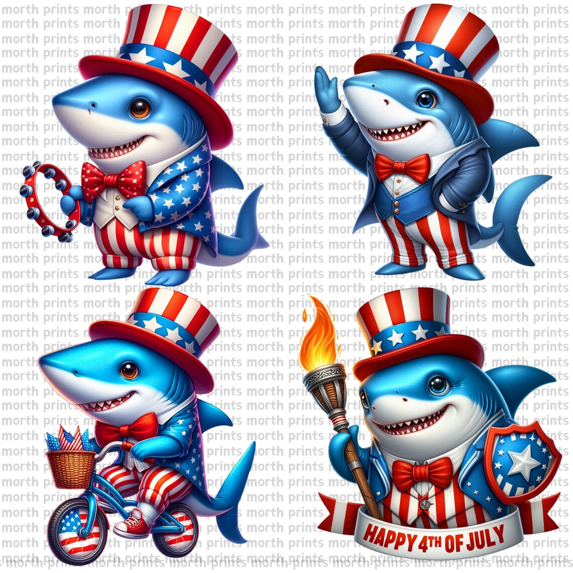 26 PNG Patriotic Shark Clipart USA Clipart Bundle, 4th of July, Cute ...