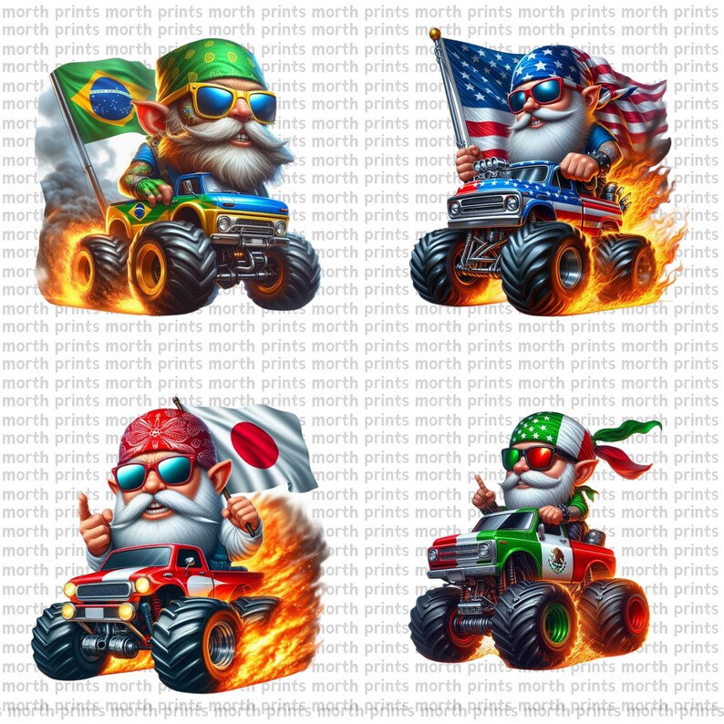 Patriotic Gnome Monster Truck Clipart, PNG Images, USA Gnome Trucks for ...