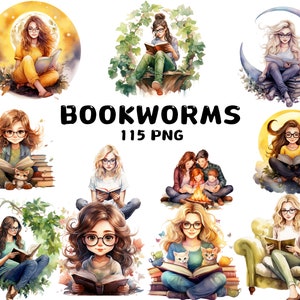 115 Watercolor Bookworms Clipart , Painted Bookworm Clipart , Bookworm ...