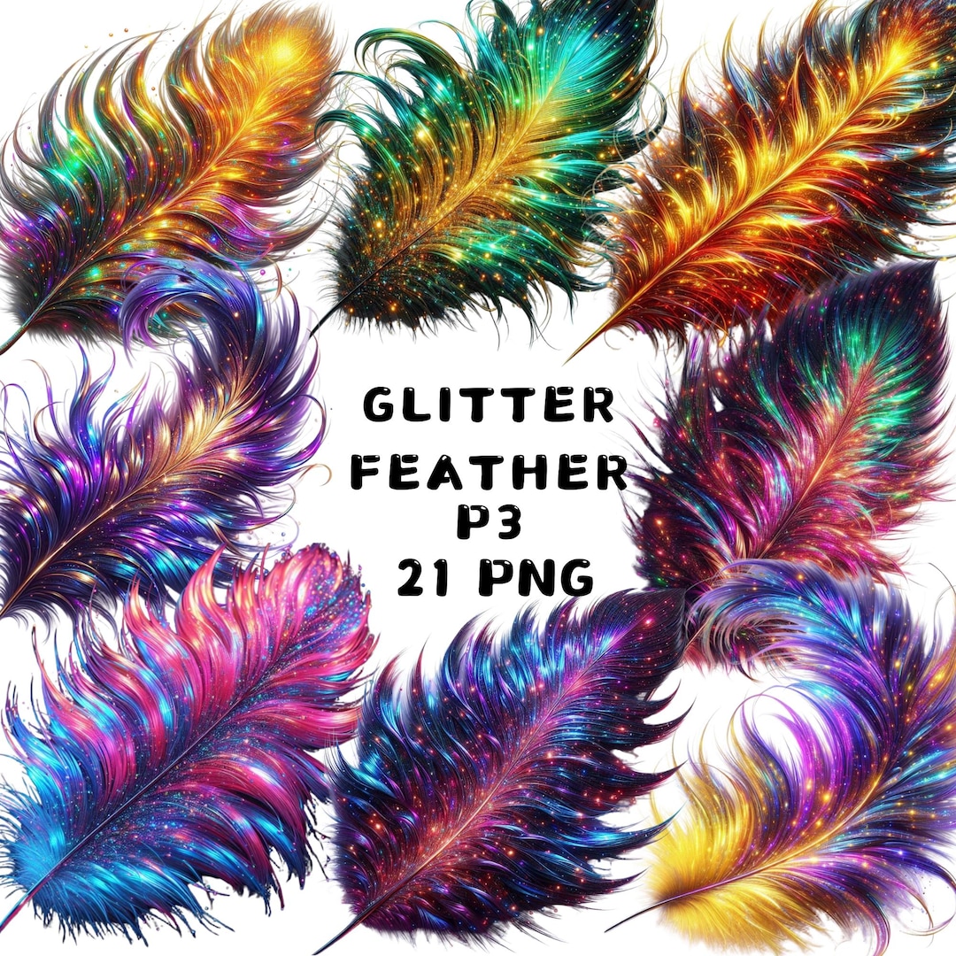 Glitter Feather Clipart, Vibrant Watercolor Feathers, Boho Crafts ...