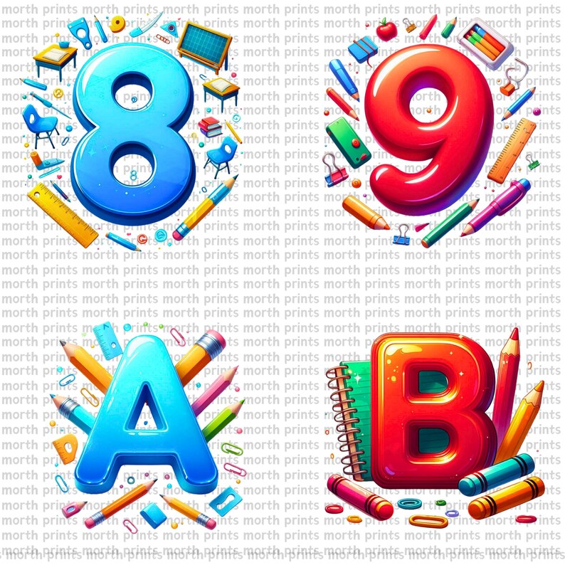 School Alphabet Clipart PNG, Back to School A–Z Letters, 40 PNG Files ...